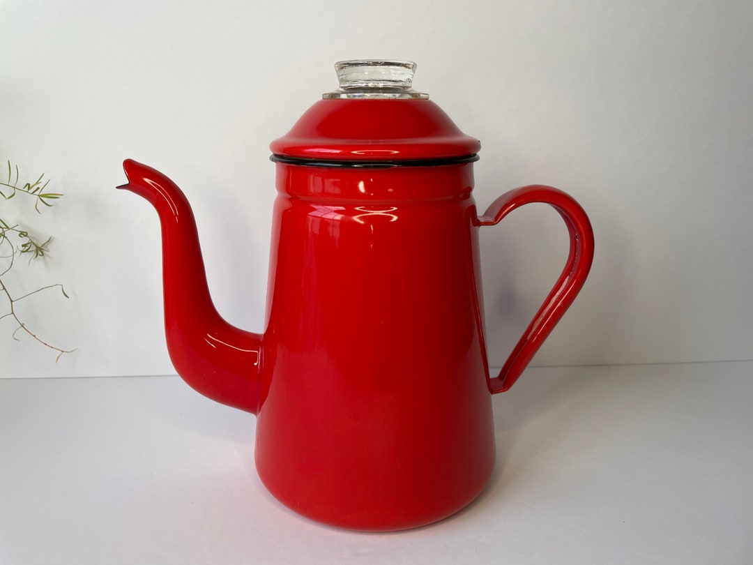 Vintage Red Enamel Kettle Antique Kettle Mid Century Kitchen - Etsy