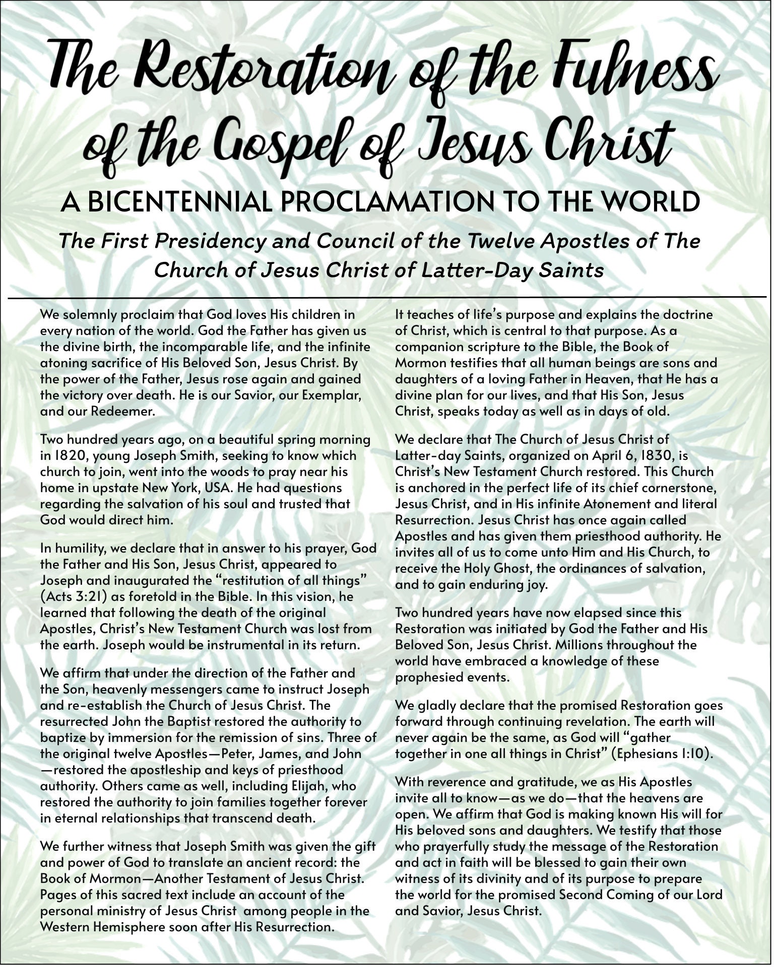 The Restoration of the Fulness of the Gospel of Jesus Christ - Etsy