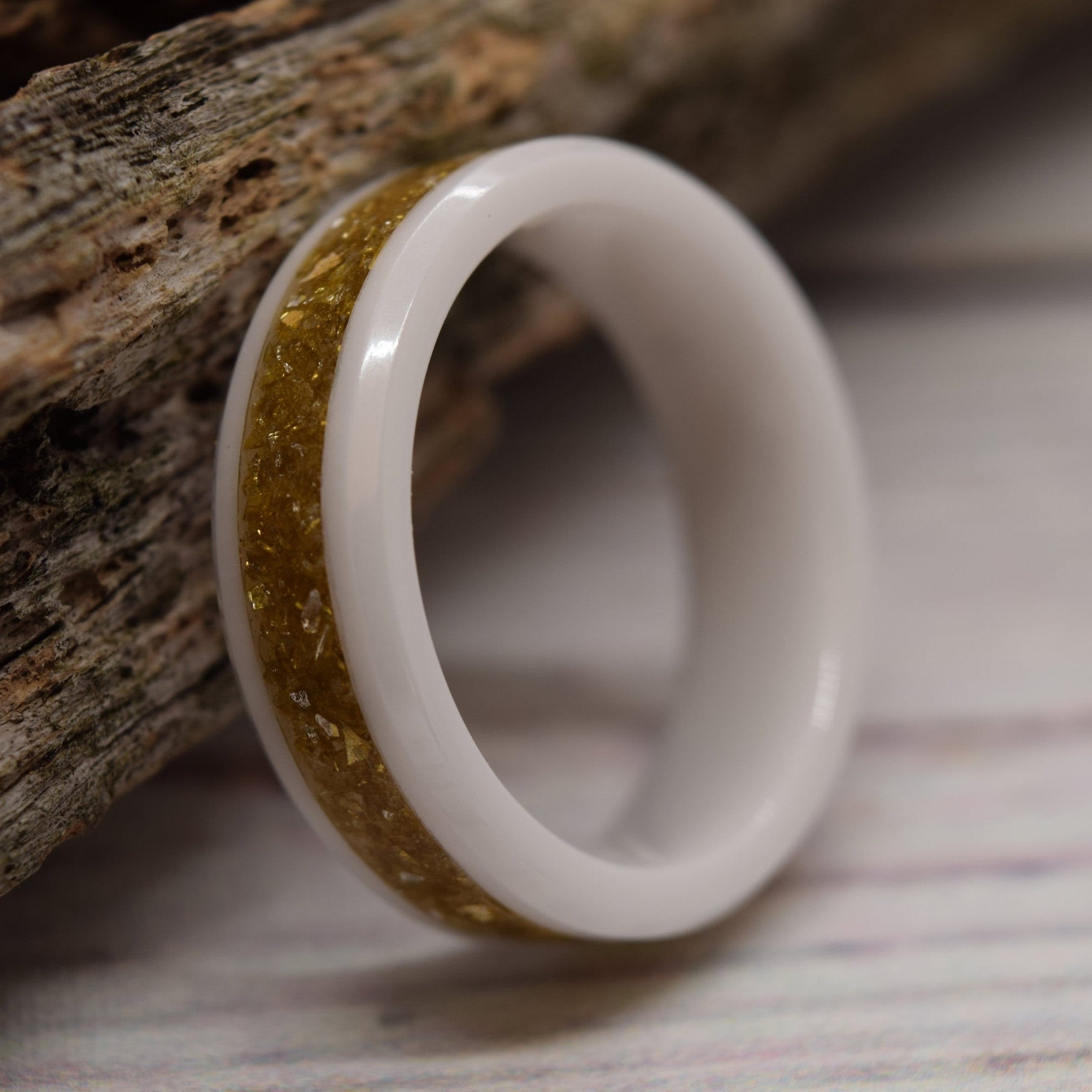 White Ceramic Ring Wedding Band Engagement Ring German Gold - Etsy UK