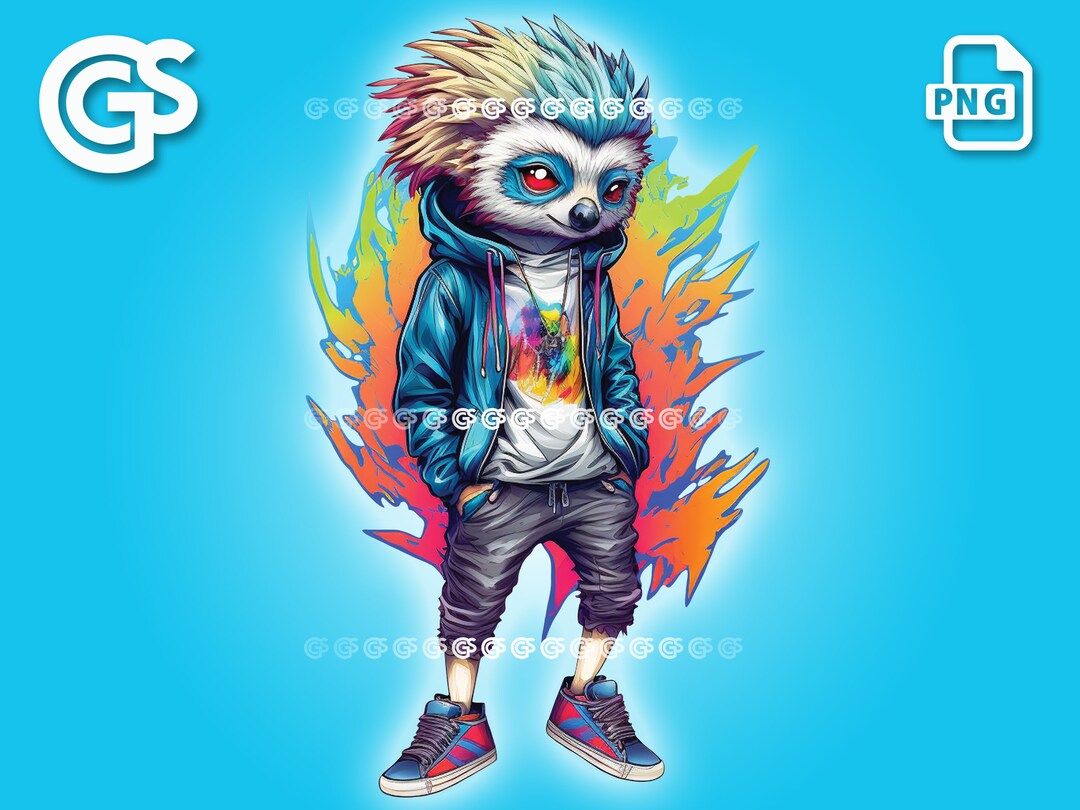 Neon Punk Sloth PNG | Rock T-shirt Sticker Digital File, Sloth Lover ...