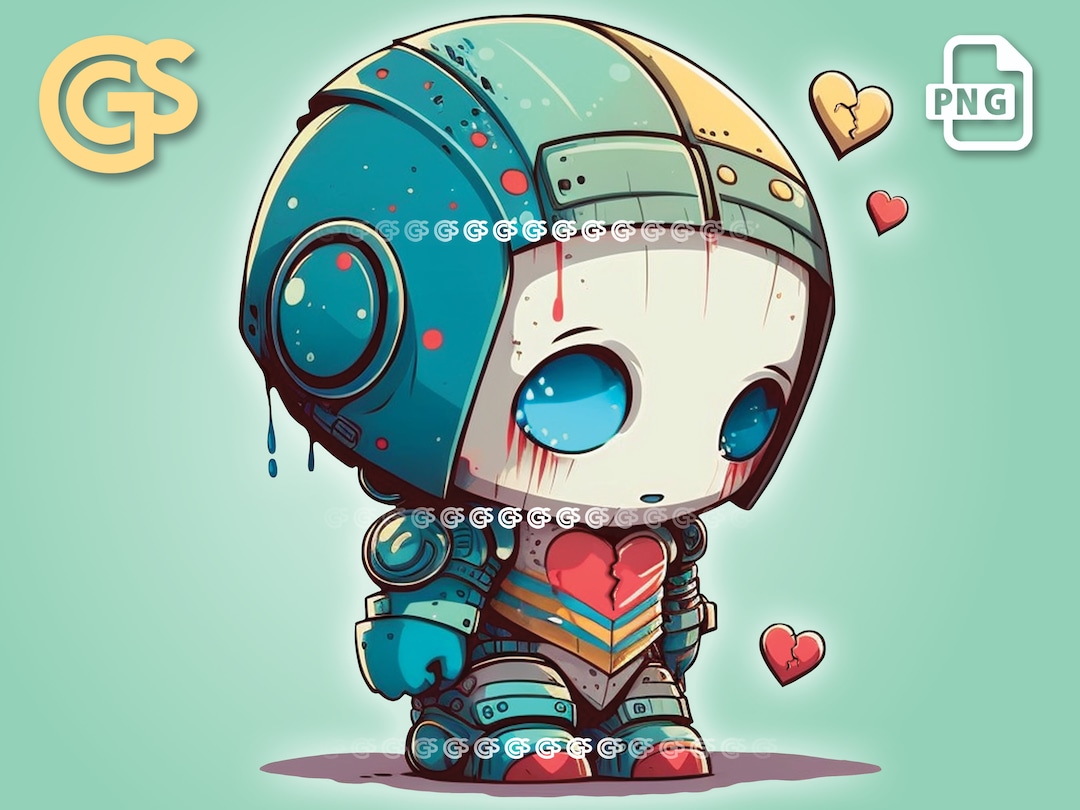 Broken Heart Robot PNG - Twitch Emote T-shirt Digital File, Kawaii ...