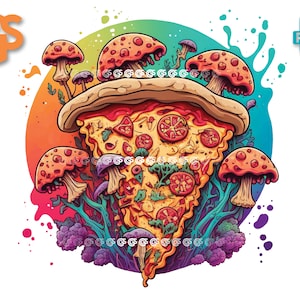 Magic Mushroom Pizza, PNG - Psychedelic Trippy, Digital T-shirt Shrooms ...