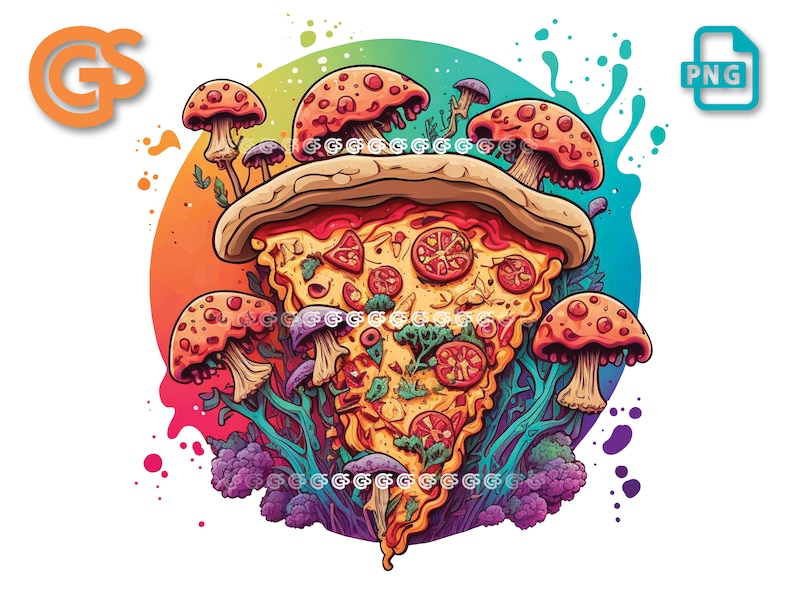 Magic Mushroom Pizza PNG Psychedelic Trippy Digital - Etsy
