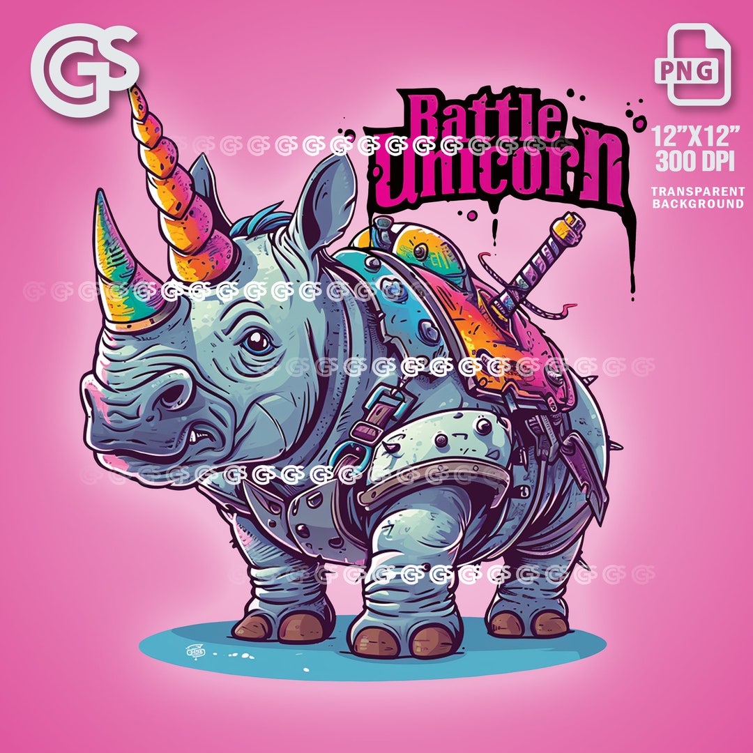 Battle Unicorn PNG | Rhino Tshirt Sticker Digital File, Mythical ...