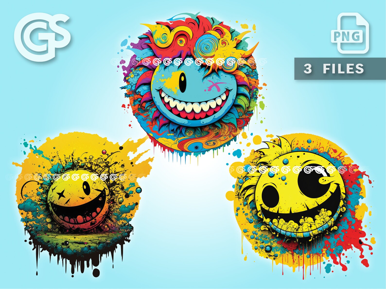 Psychedelic Smiley Face Emoji Bundle 3 PNG Twitch Emote - Etsy