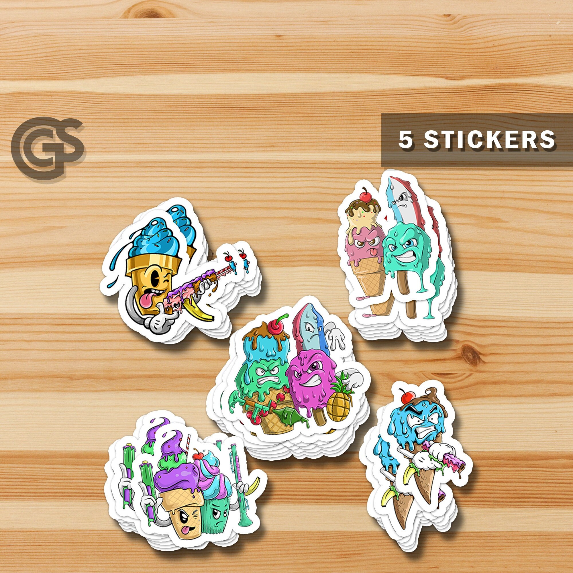 Ice Cream Gang Sticker Pack (5) Funny Dessert Stickers Bundle, Urban ...
