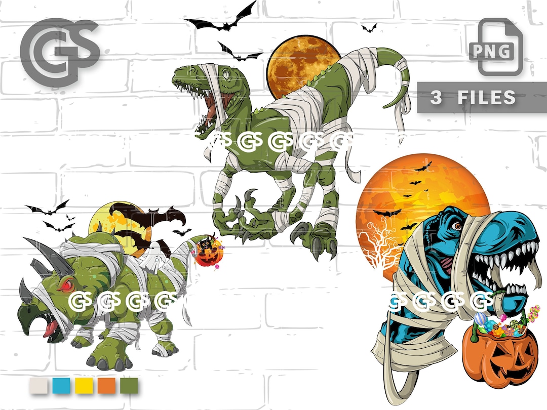 Halloween Dino Mummy BUNDLE (3) PNG File - Velociraptor Tyrannosaurus ...
