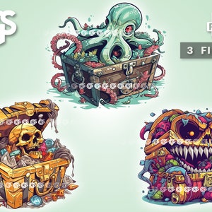 Mimic Treasure Chest Bundle (3) PNG | Pirate Tshirt, Sticker Digital ...