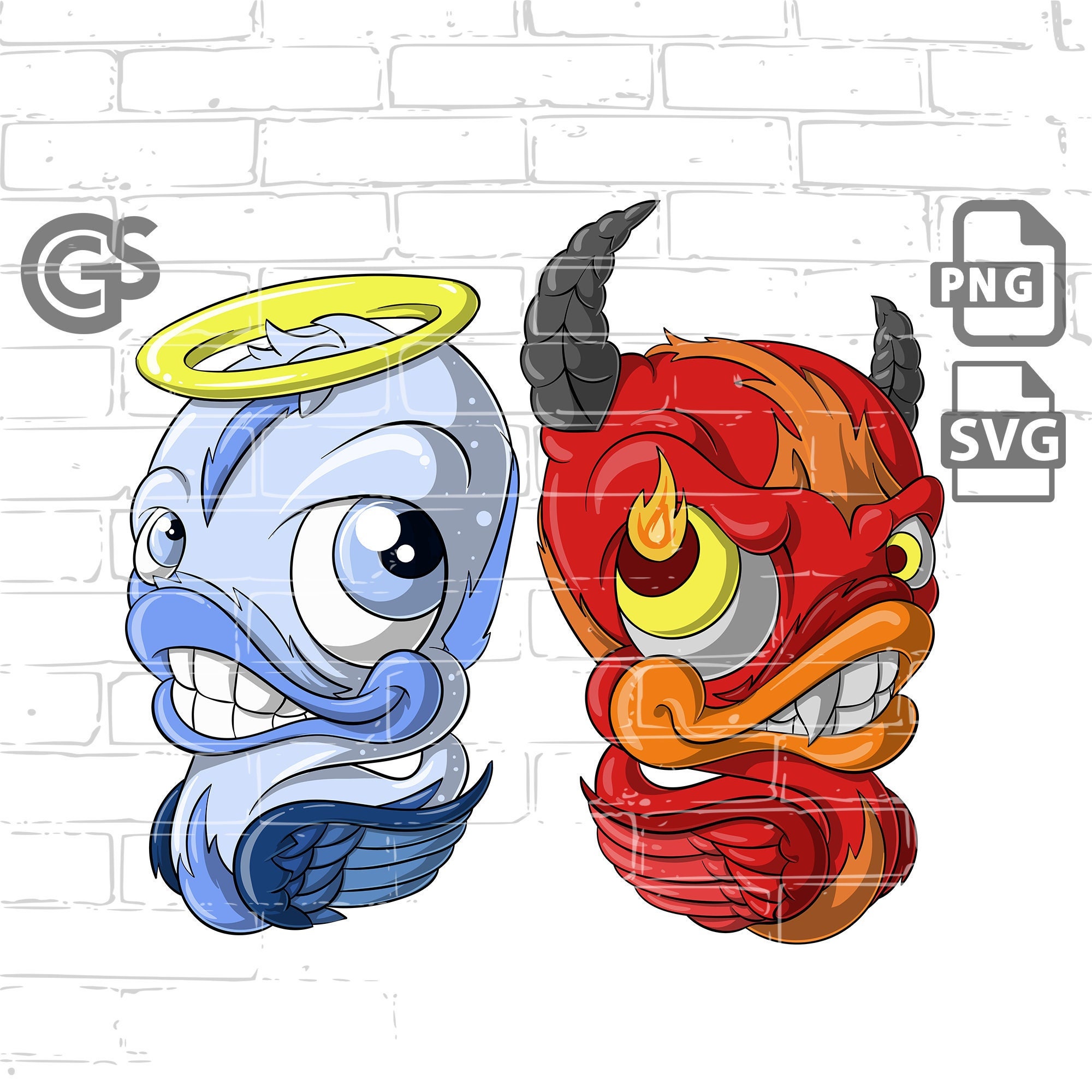 Good & Bad Ducks SVG PNG Graphic T-shirt Angel Devil | Etsy