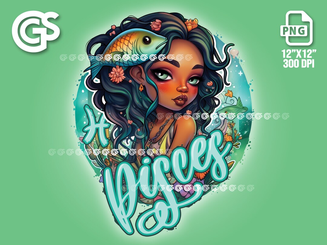 Black Pisces Girl Zodiac PNG File | Horoscope T-shirt Digital Design ...