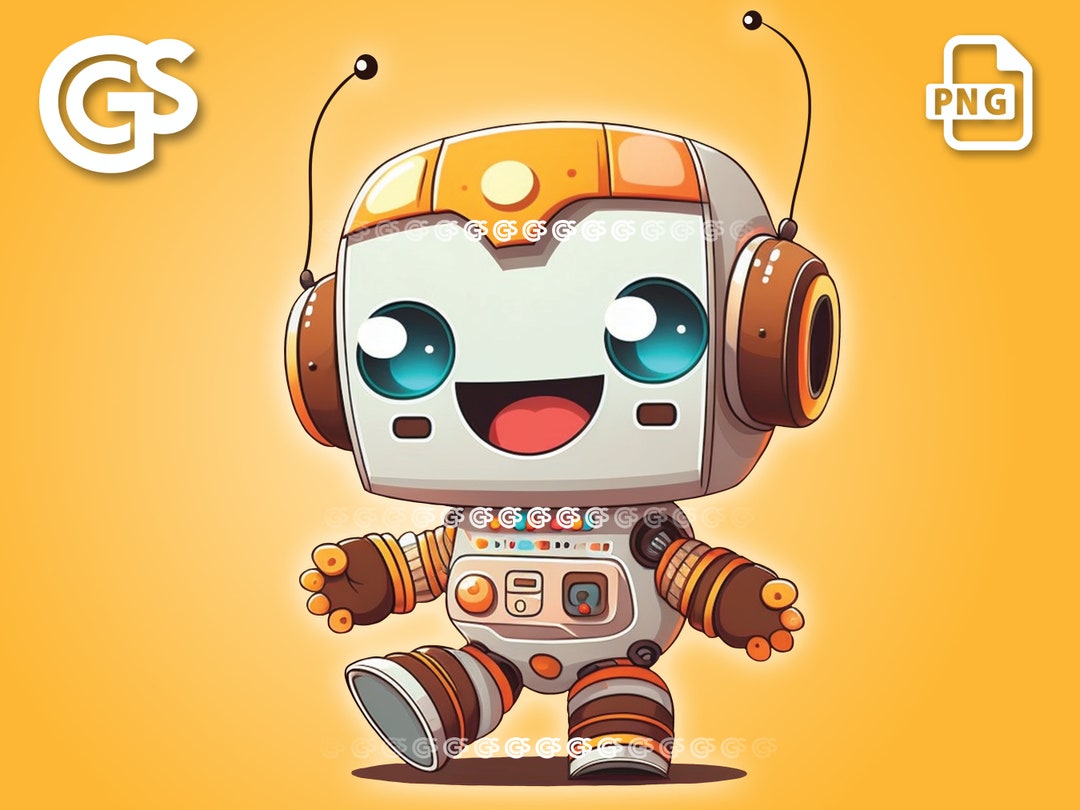 Happy Robot PNG - Twitch Emote T-shirt Digital File, Kawaii Robot, Cute ...