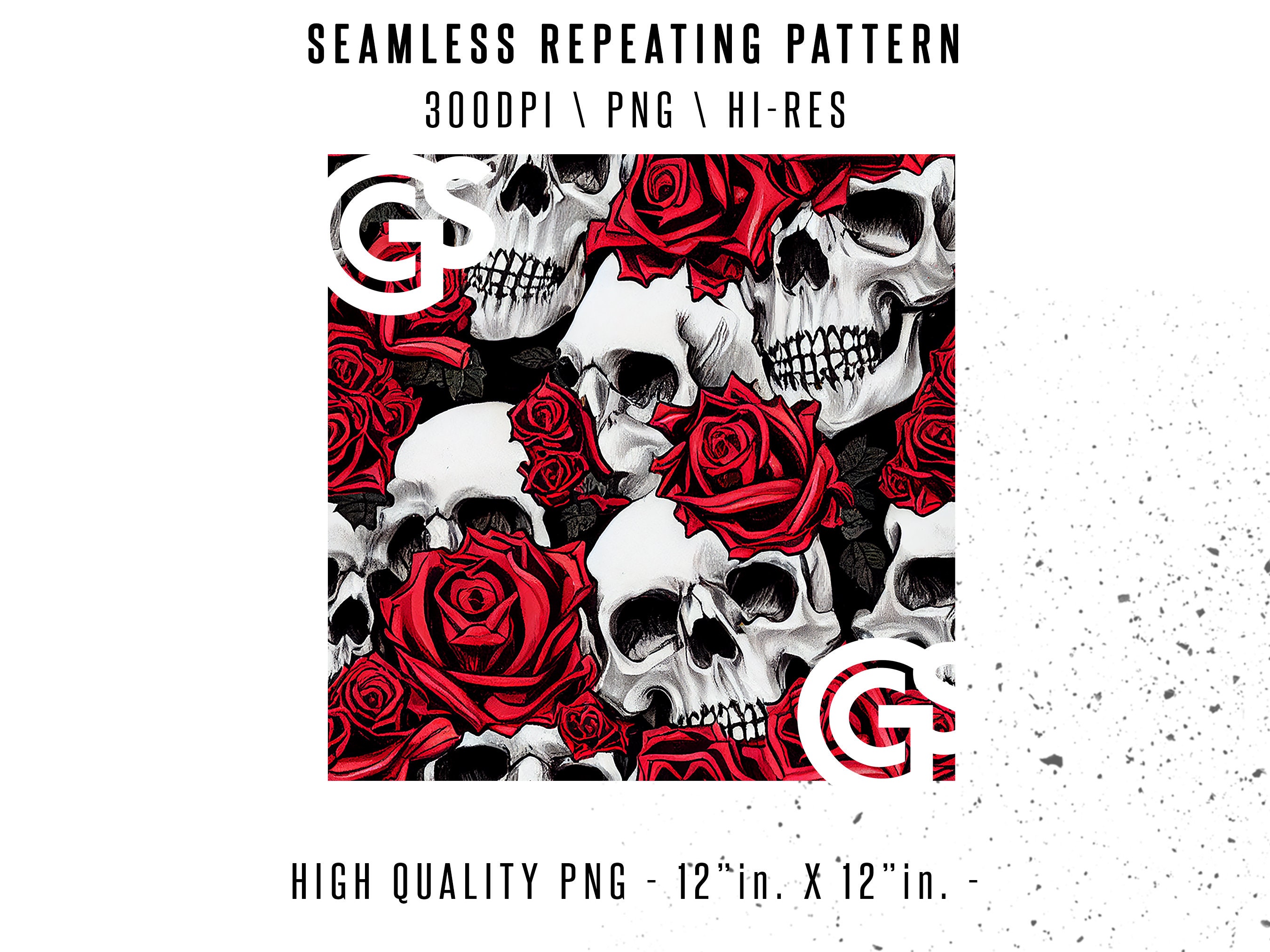 Digital Paper Skulls and Flowers - (5) Seamless Pattern Repeating ...