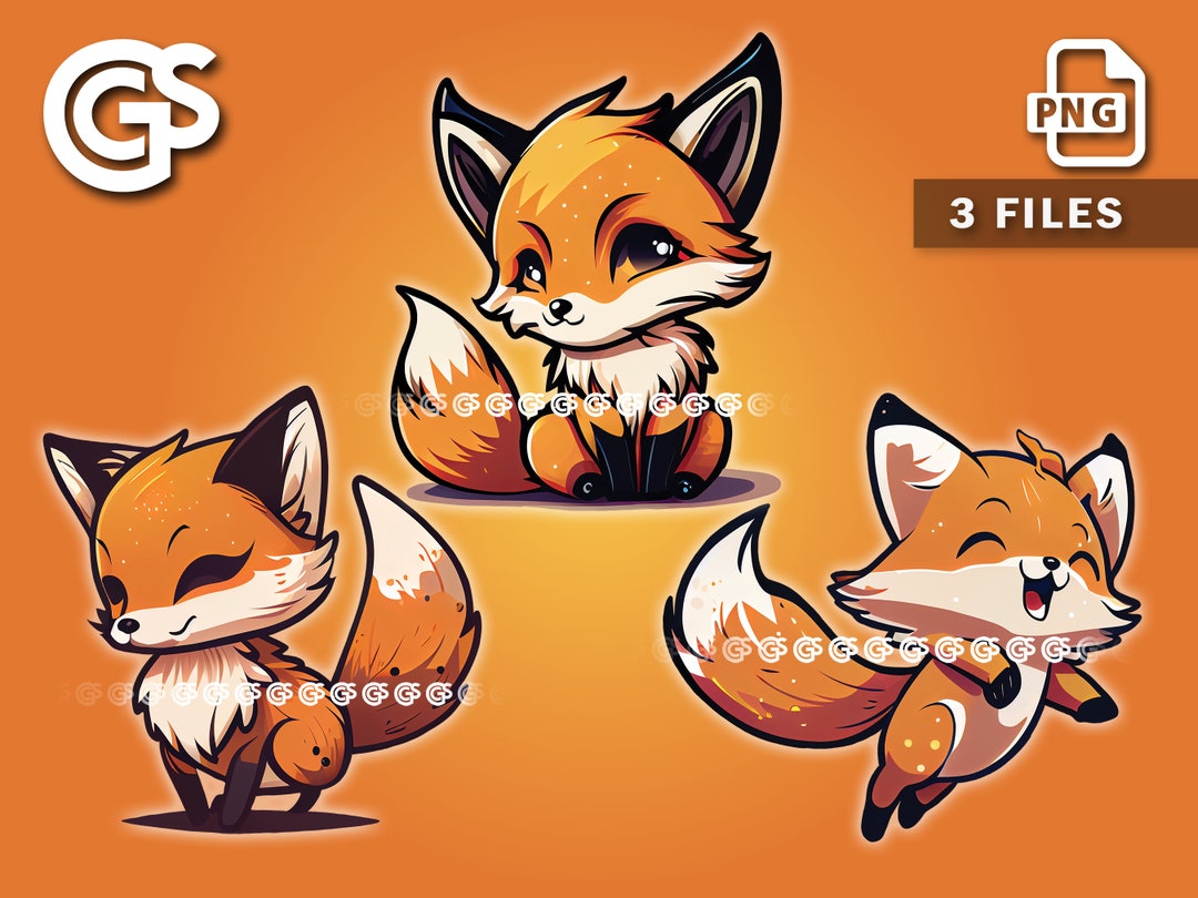 Adorable Chibi Fox Bundle (3) PNG - Twitch Emote T-shirt Digital File, Kawaii Foxes, Cute ...