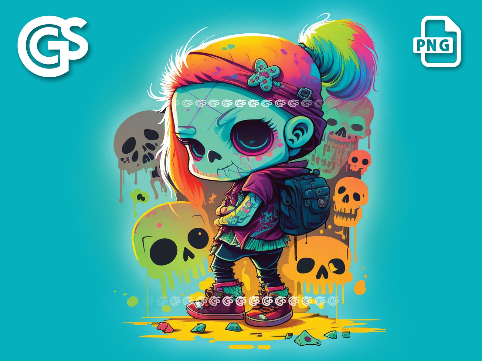 Graffiti Style Skull Characters Bundle (3) PNG File- T-shirt Digital ...