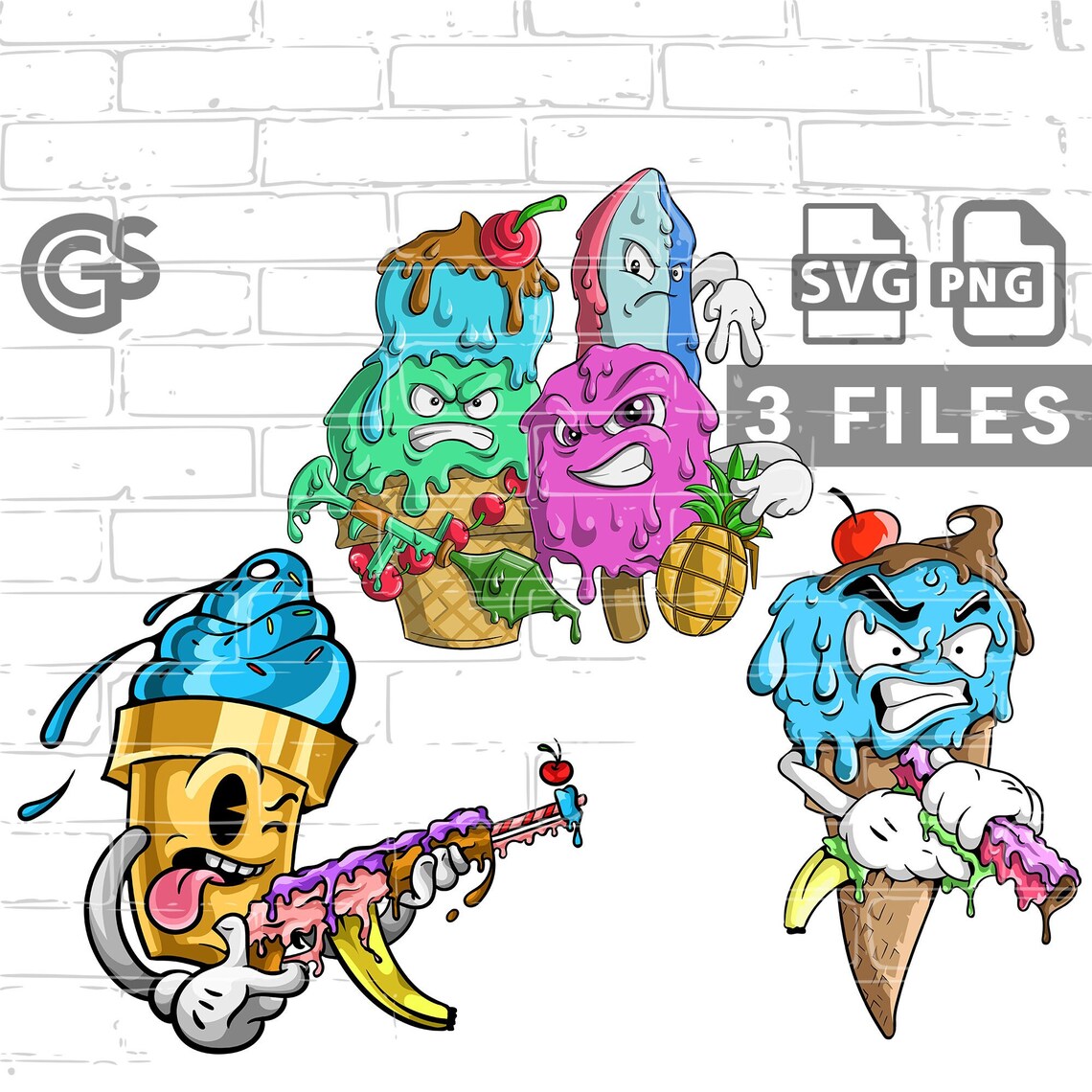 Ice Cream Gang BUNDLE 3 SVG PNG Files Gangster T-shirt | Etsy UK