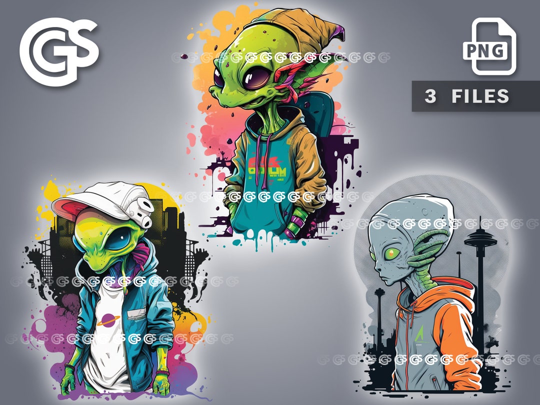 Streetwear Alien Bundle (3) PNG | Graphic T-shirt Digital File, ET ...