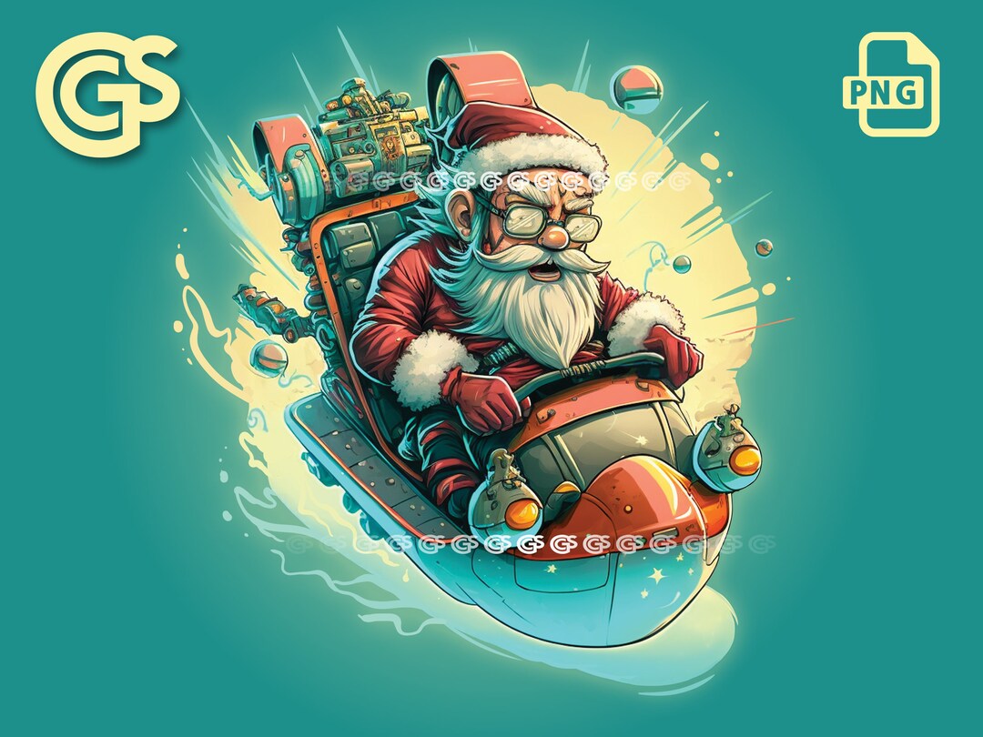Futuristic Santa Claus - PNG - Christmas Vintage Digital T-shirt Santa ...