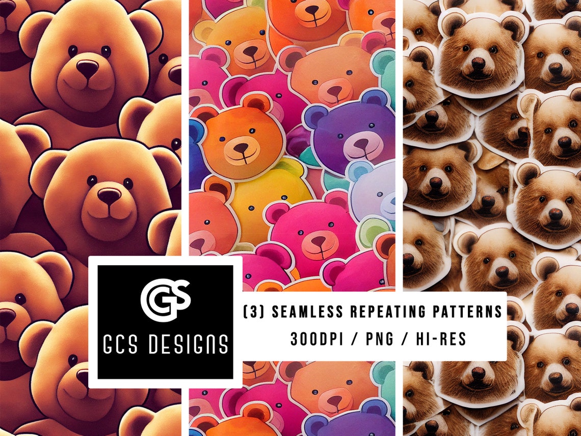 Digital Paper PNG Teddy Bears - Seamless Pattern Repeating Design File ...