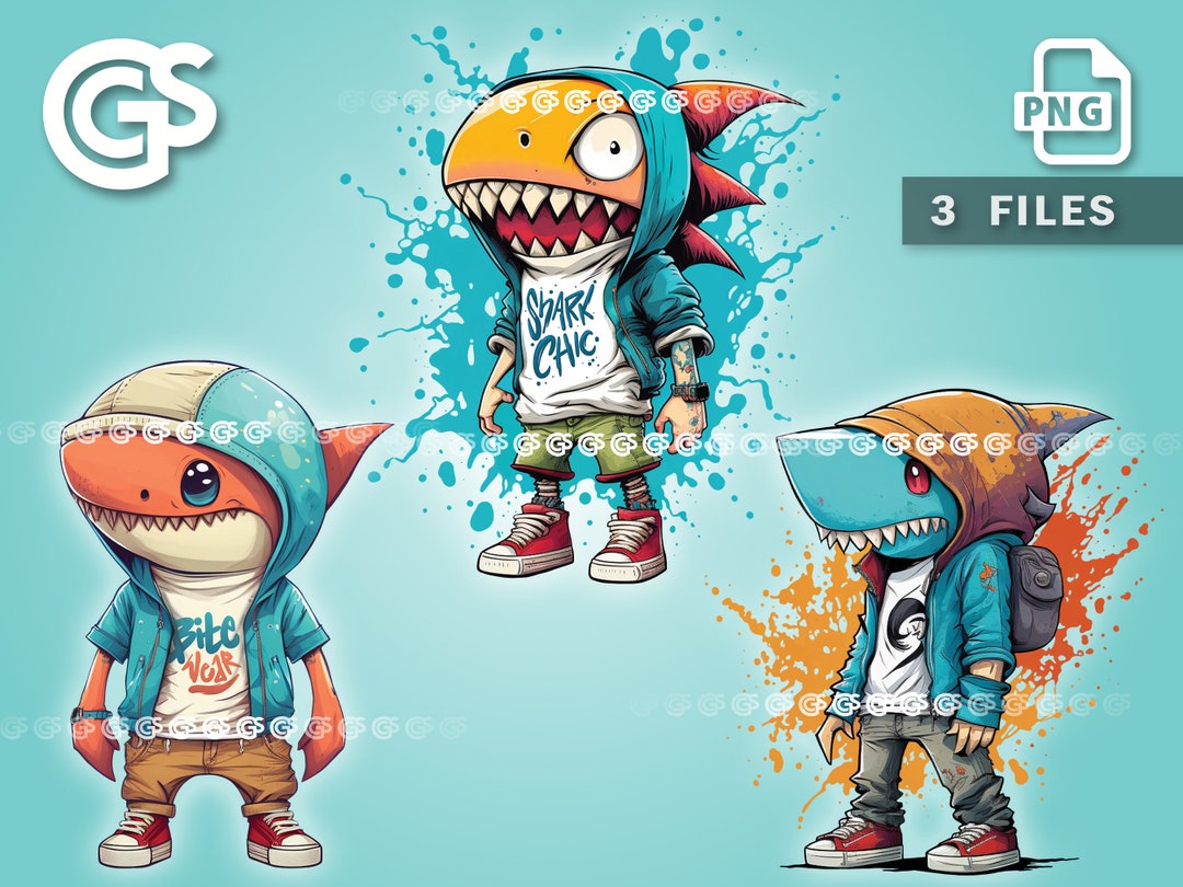 Streetwear Shark Bundle | (3) PNG Files | Graffiti Style | Tshirt ...