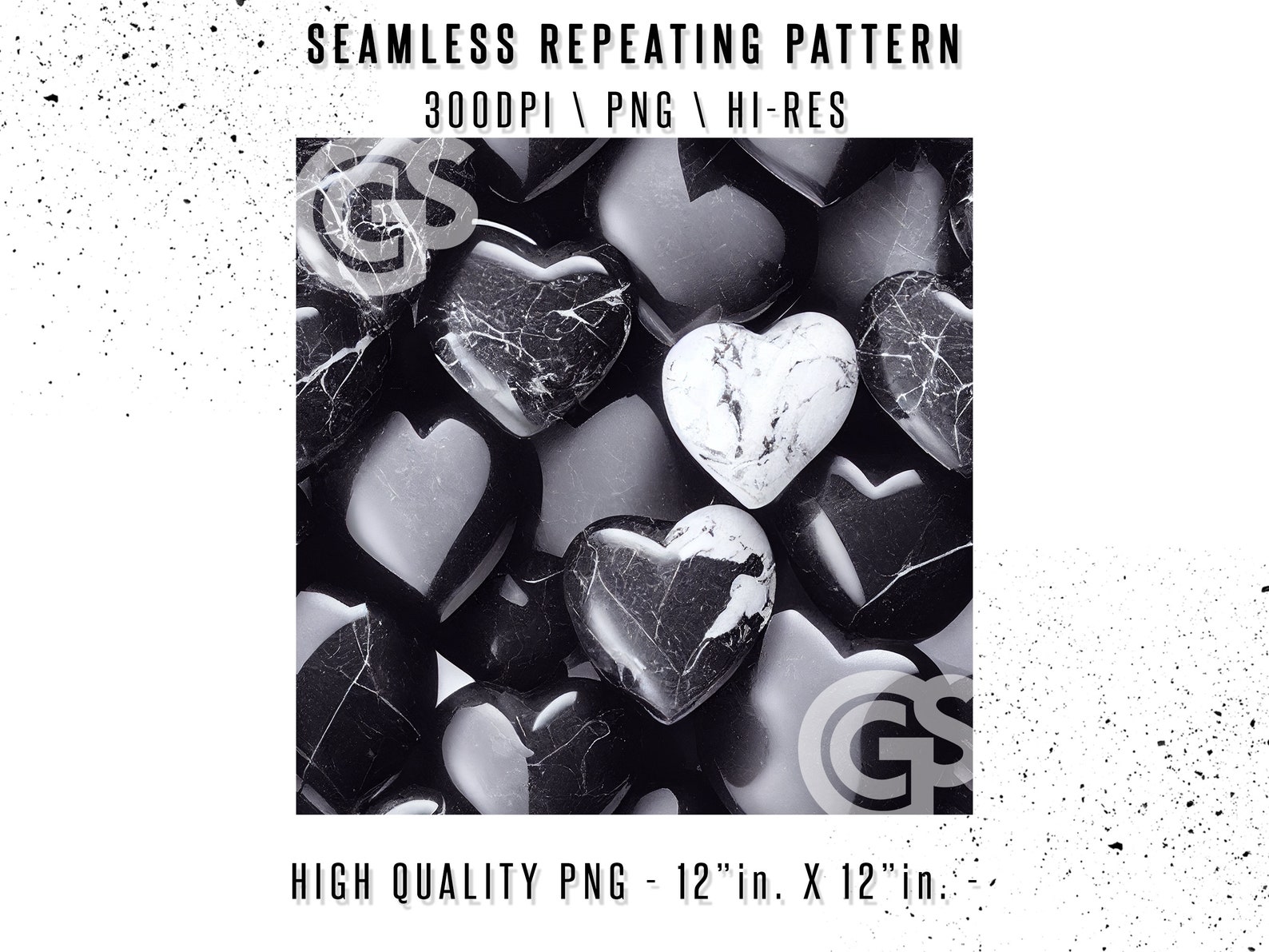 Digital Paper PNG Marble Hearts - (3) Seamless Pattern Repeating Design ...