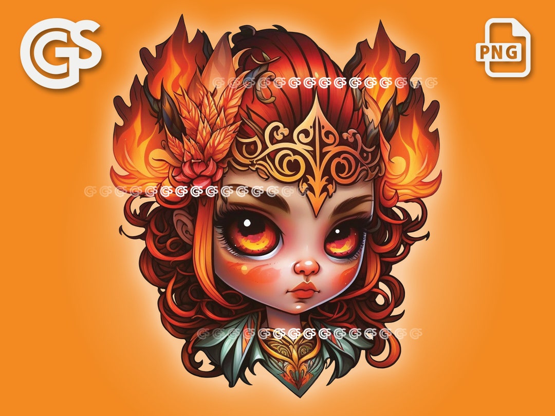Elemental Fire Goddess PNG | Cute Girl T-shirt Sticker Digital File ...