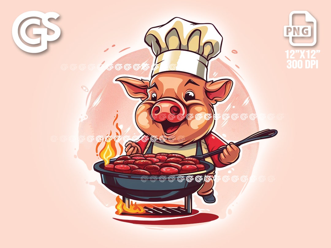 Little Pig Chef PNG - Grilling T-shirt Sticker Digital File, Summertime ...