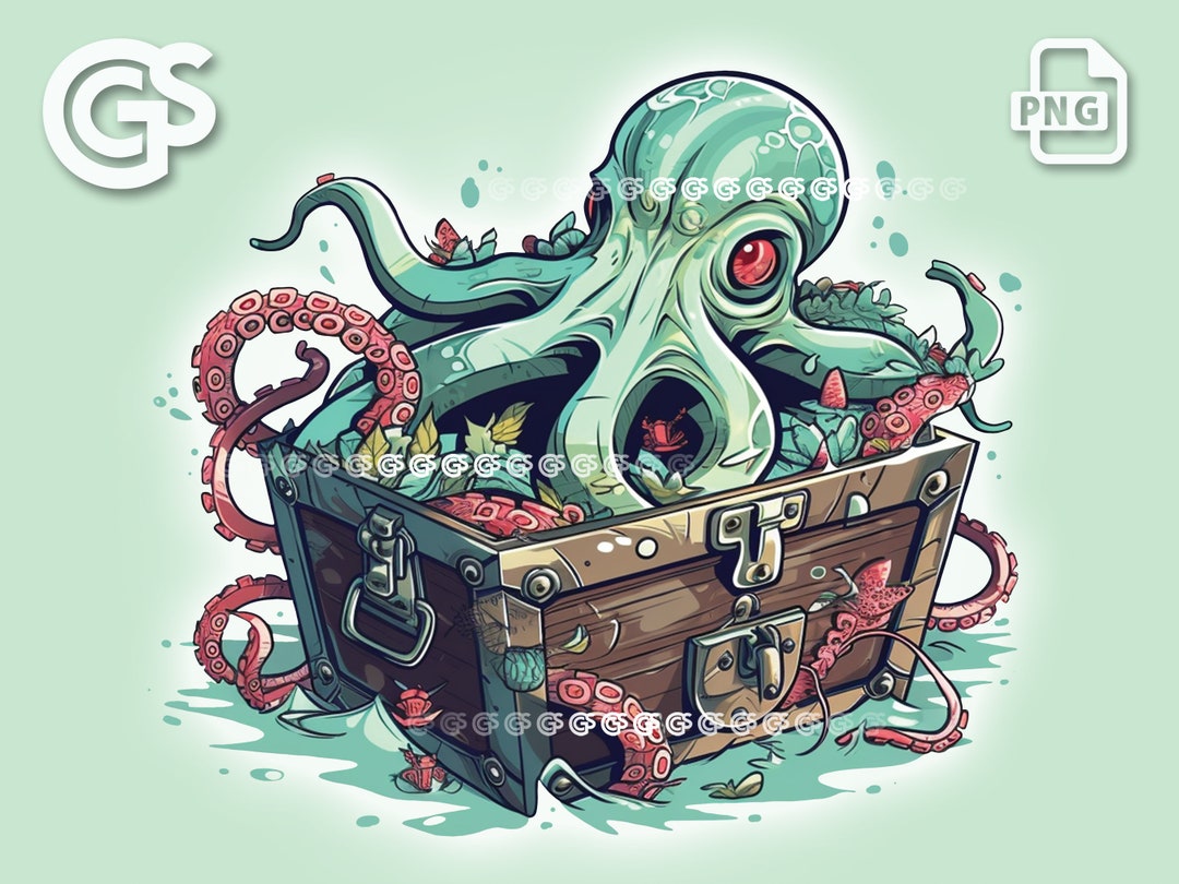 Octopus Mimic Treasure Chest PNG | Pirate Tshirt, Sticker Digital File ...