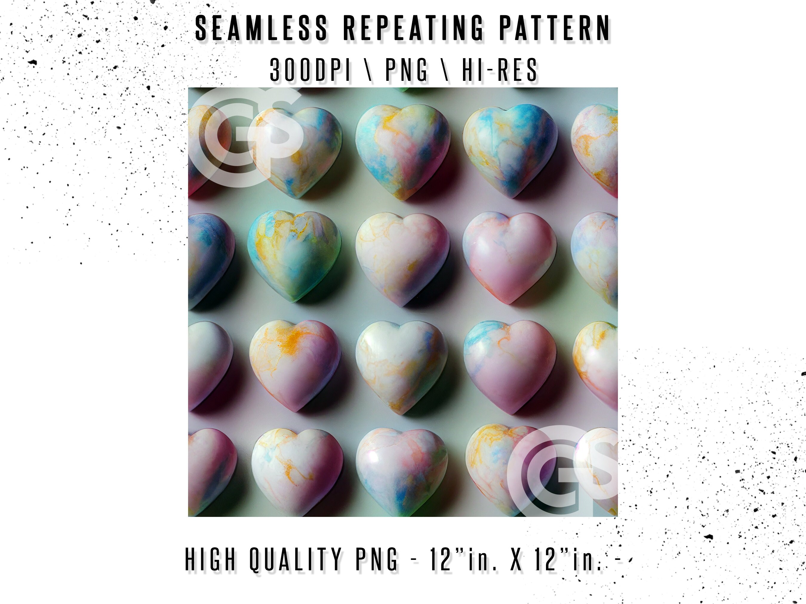 Digital Paper PNG Marble Hearts - (3) Seamless Pattern Repeating Design ...