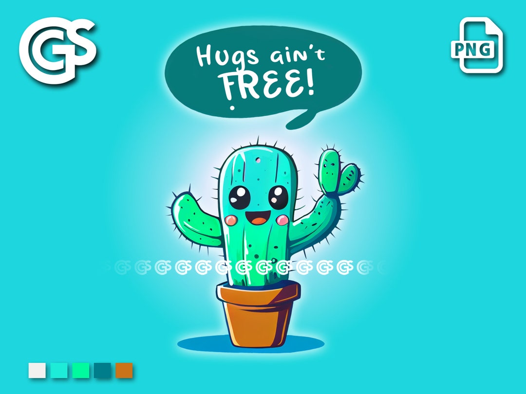 No Free Hugs Cactus! - PNG T-shirt Digital Design, Kawaii Character ...