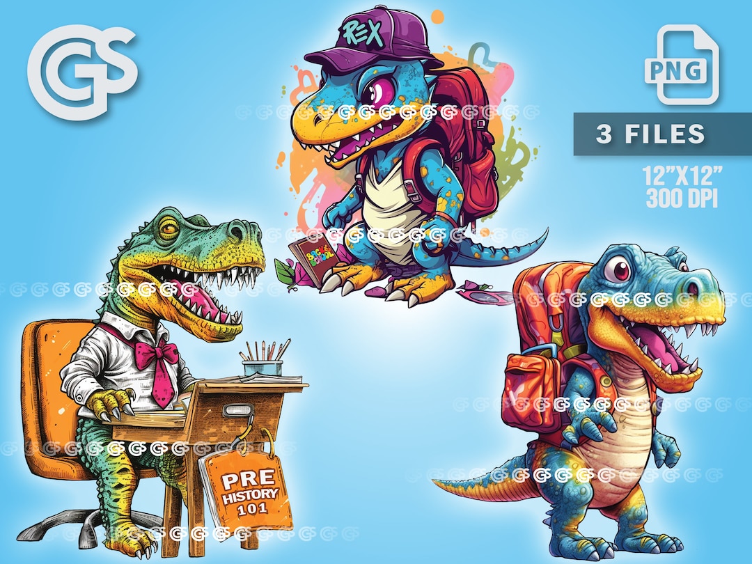 Back to School Dino Bundle (3) PNG Files | Teacher Graphic Tshirt ...