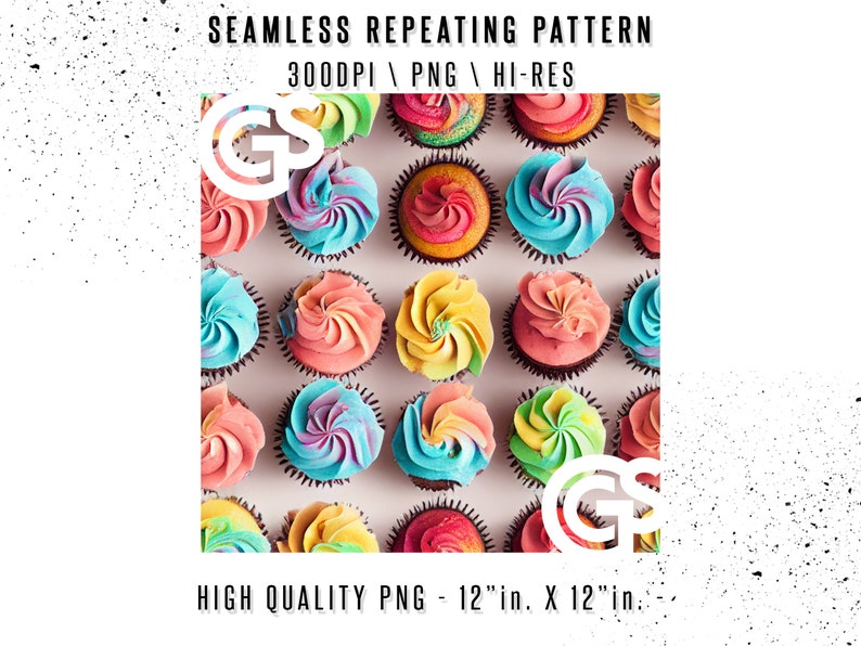 Digital Paper PNG Cupcakes Seamless Pattern Repeating Design - Etsy