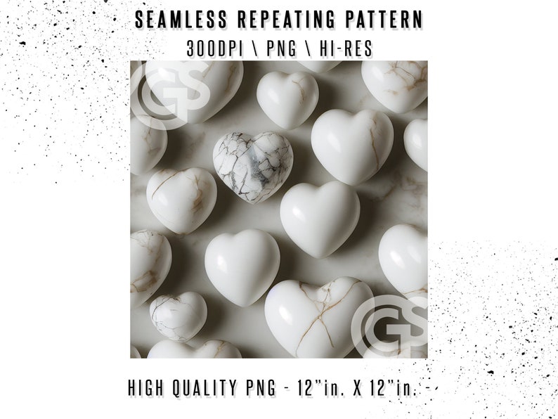 Digital Paper PNG Marble Hearts - (3) Seamless Pattern Repeating Design ...