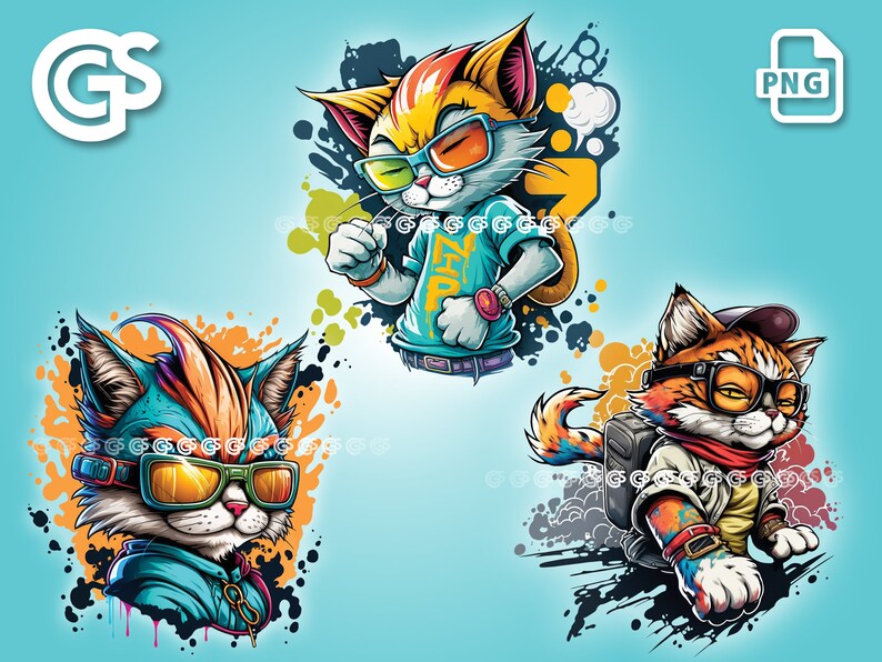 Cool Graffiti Cats Bundle (3) PNG - Kitten T-shirt Sticker Digital File ...