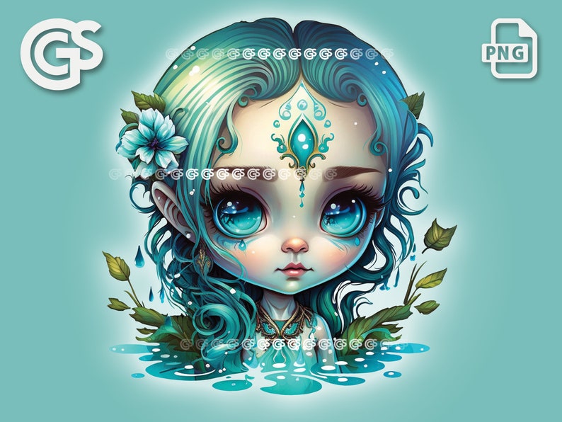 Elemental Water Goddess PNG | Cute Girl T-shirt Sticker Digital File ...