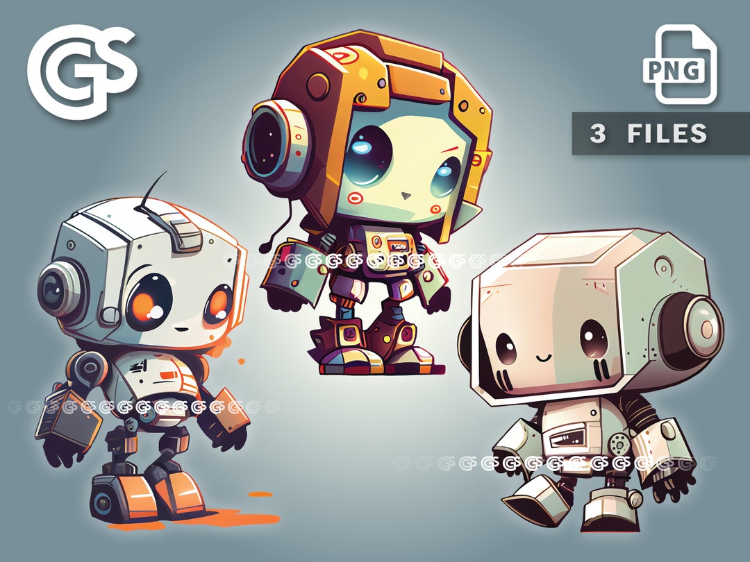 Adorable Chibi Robots Bundle (3) PNG - Twitch Emote T-shirt Digital ...