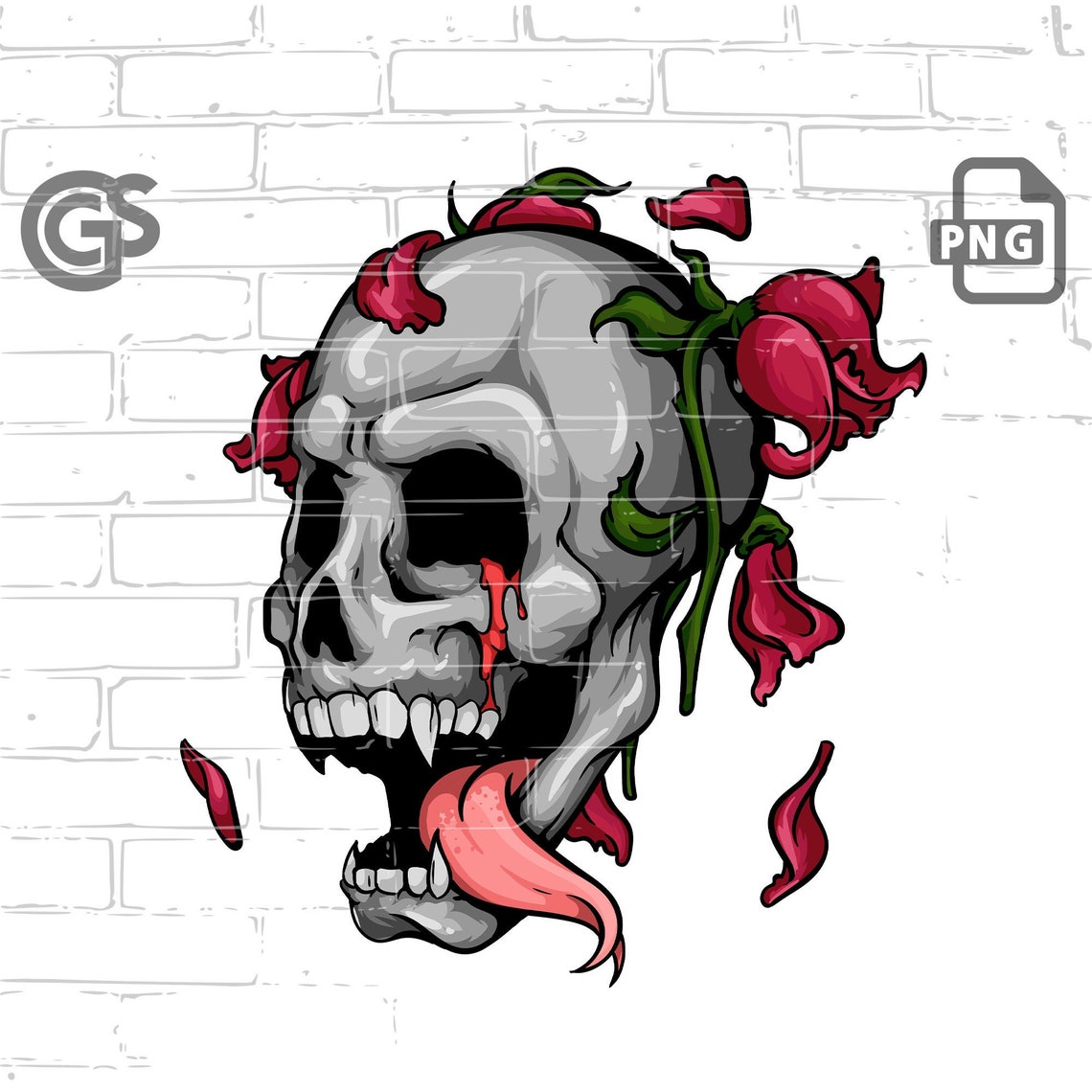 Skulls N Roses Graphic T-shirt Digital Design PNG Urban | Etsy