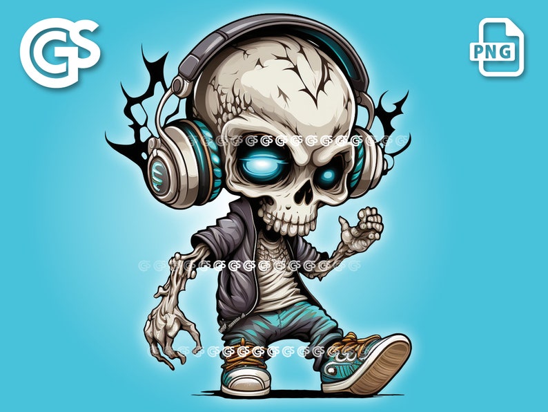 Chibi Skull With Headphones PNG Graffiti T-shirt Sticker - Etsy