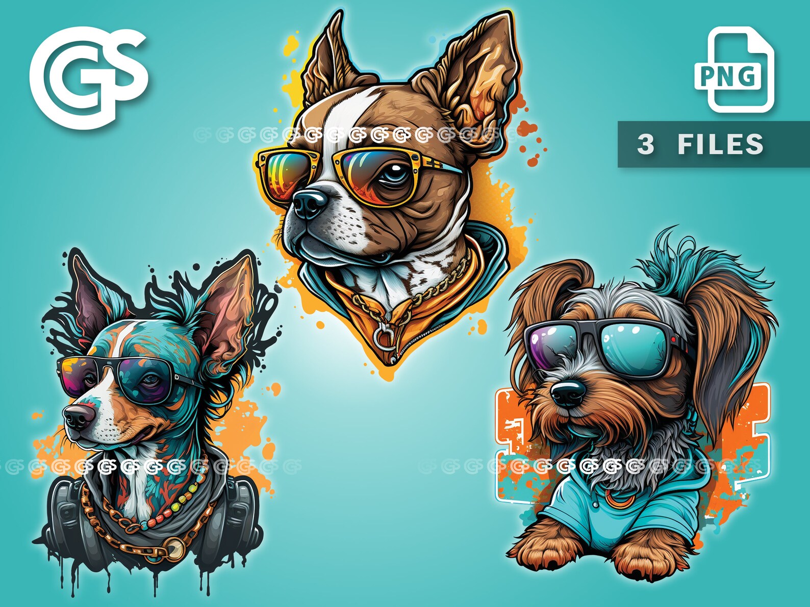 Cool Graffiti Dogs Bundle 3 PNG Puppy T-shirt Sticker - Etsy