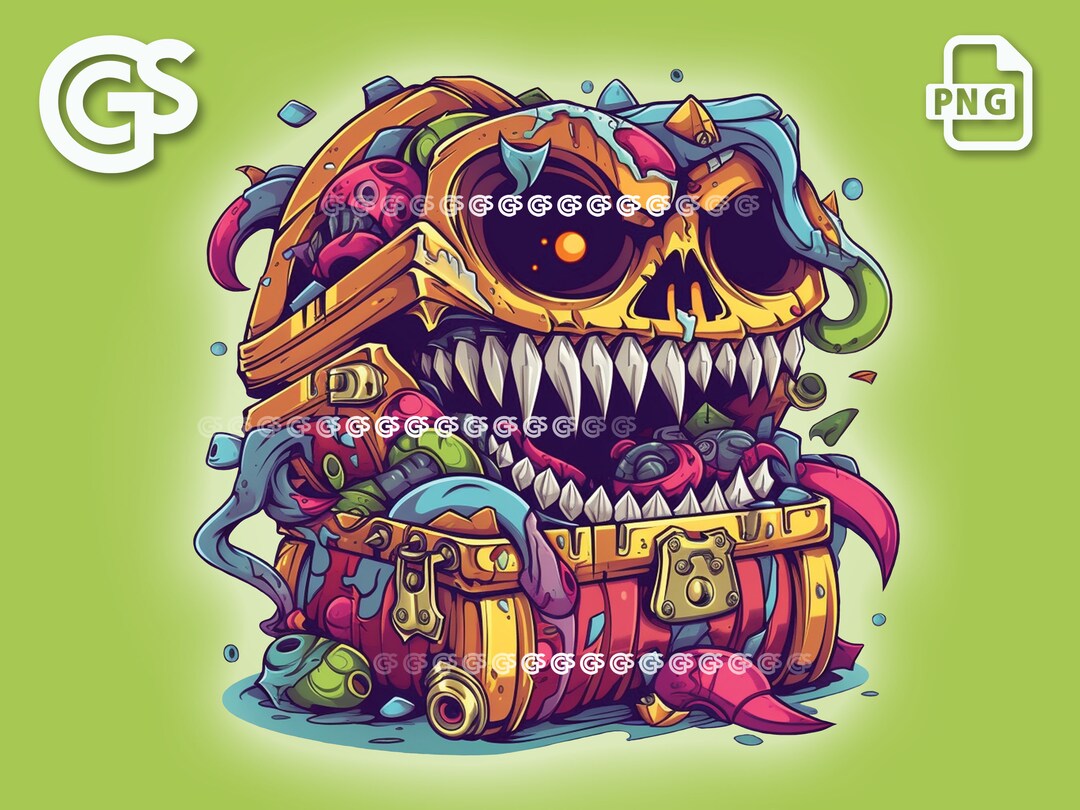 Colorful Mimic Treasure Chest PNG | Pirate Tshirt, Sticker Digital File ...