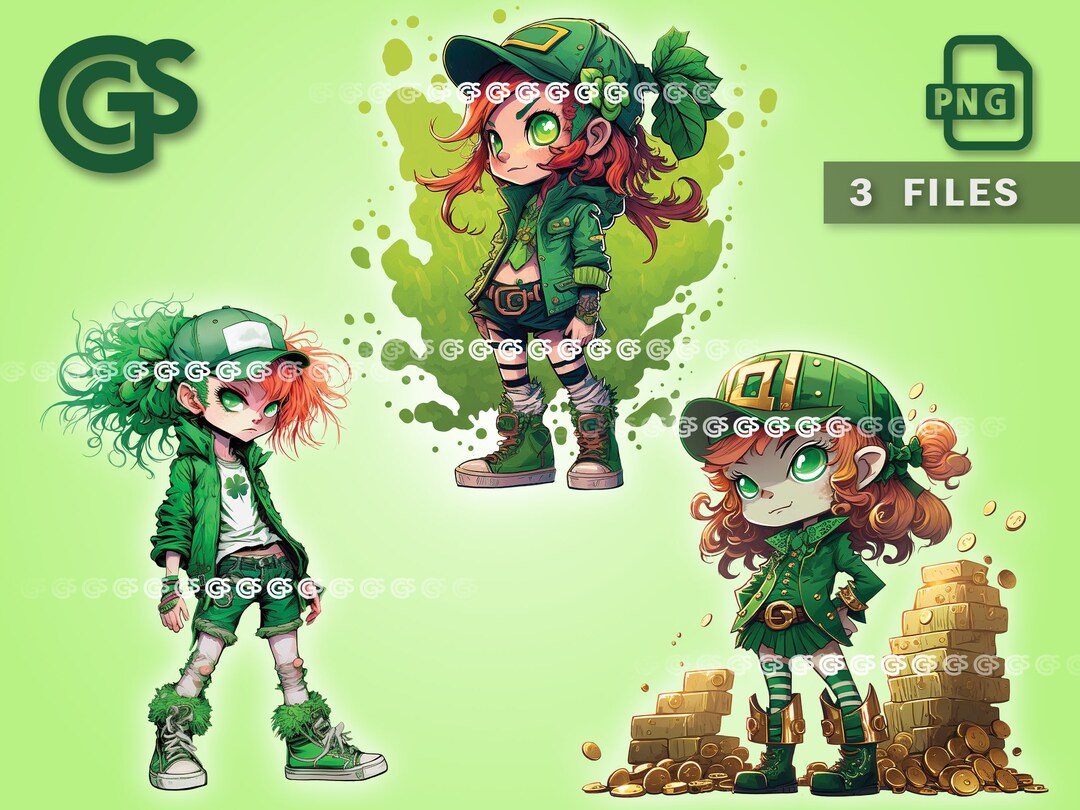 Streetwear Leprechaun Girl Bundle (3) PNG | Saint St Patricks Day ...