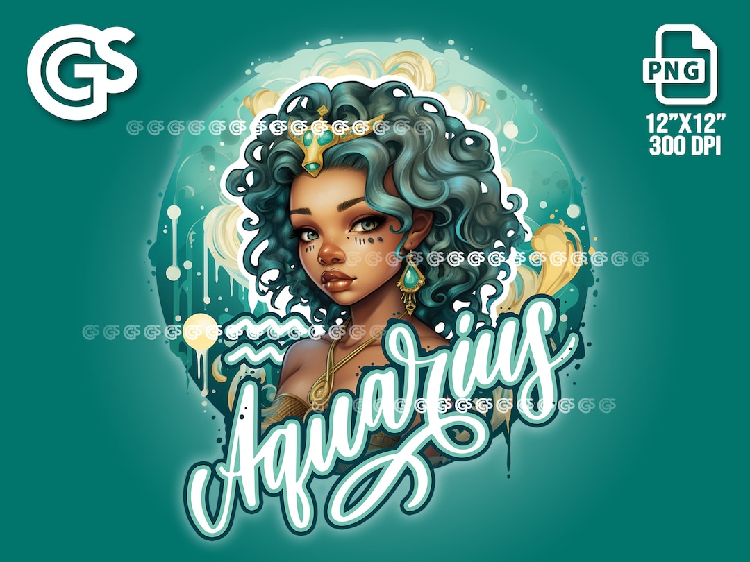 Black Aquarius Girl Zodiac PNG File | Horoscope T-shirt Digital Design ...