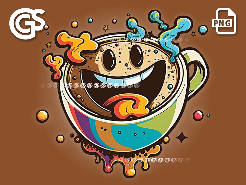 Trippy Coffee Bundle (3) PNG Psychedelic Smiley Face for Shirts & Cups ...