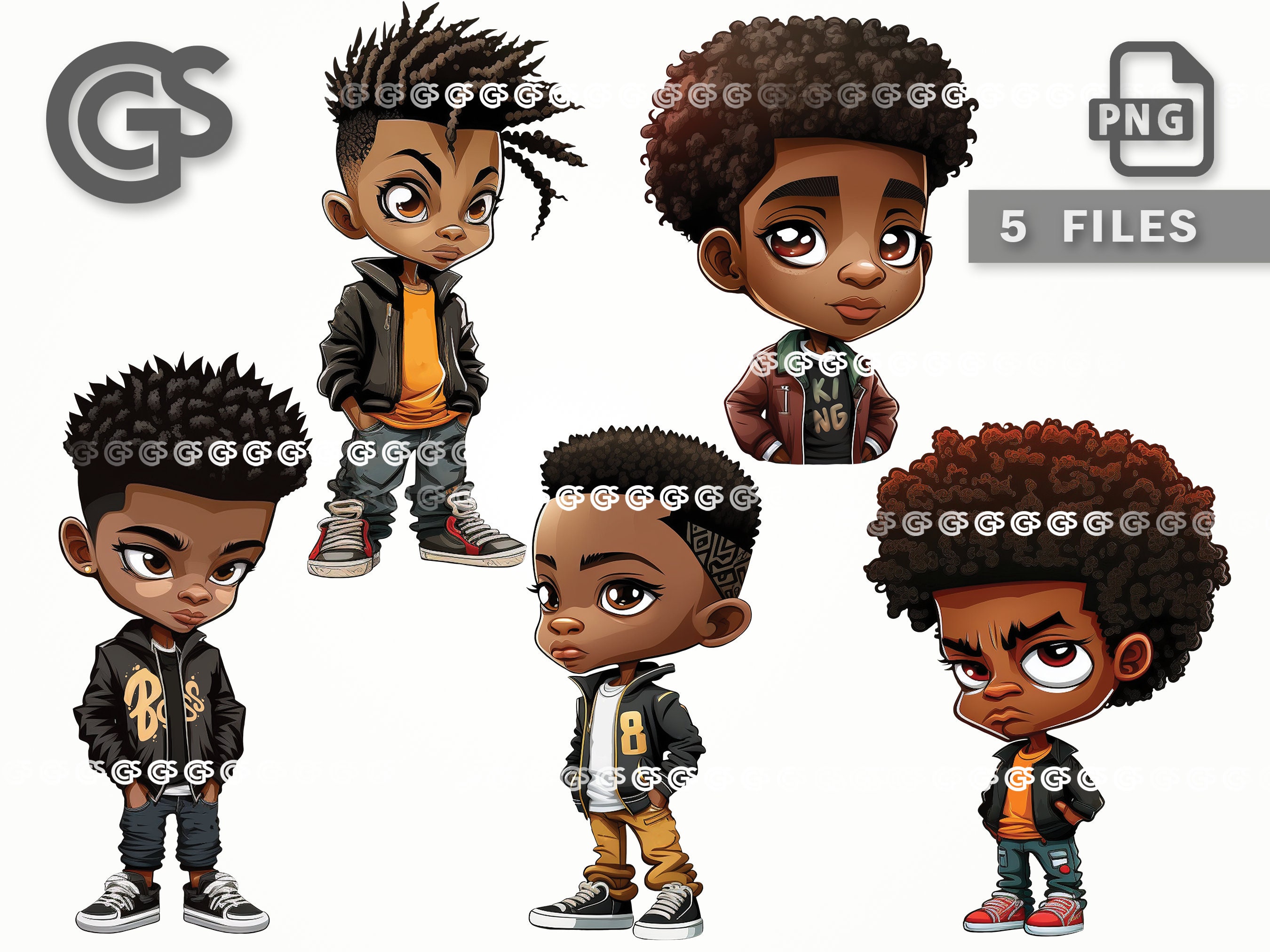Cute Black Boy Bundle 5 PNG Afro African American King - Etsy