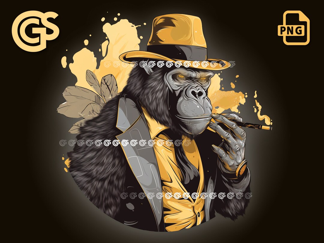 Gangster Smoking Ape PNG | Graphic T-shirt Digital File, Monkey Gorilla ...
