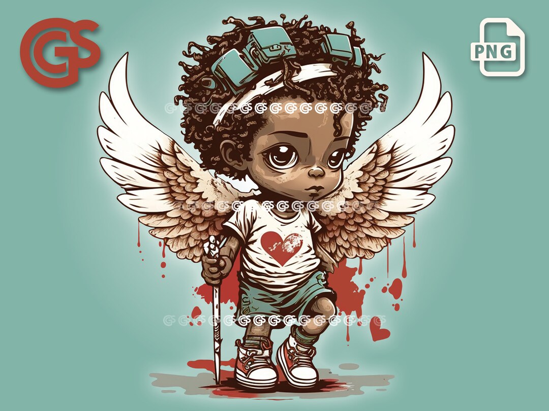 Black Afro Cupid Girl - PNG Graffiti Valentine's Day T-shirt Design ...