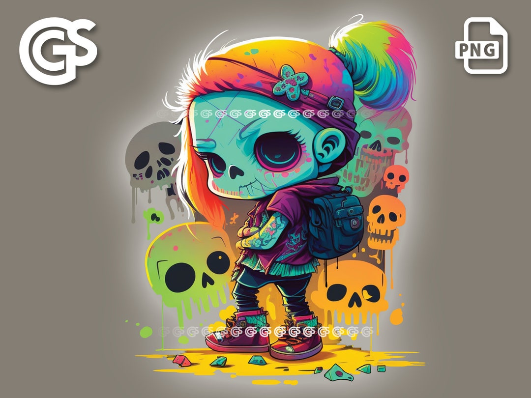 Graffiti Style Skull Girl PNG - T-shirt Digital File, Chibi Character ...