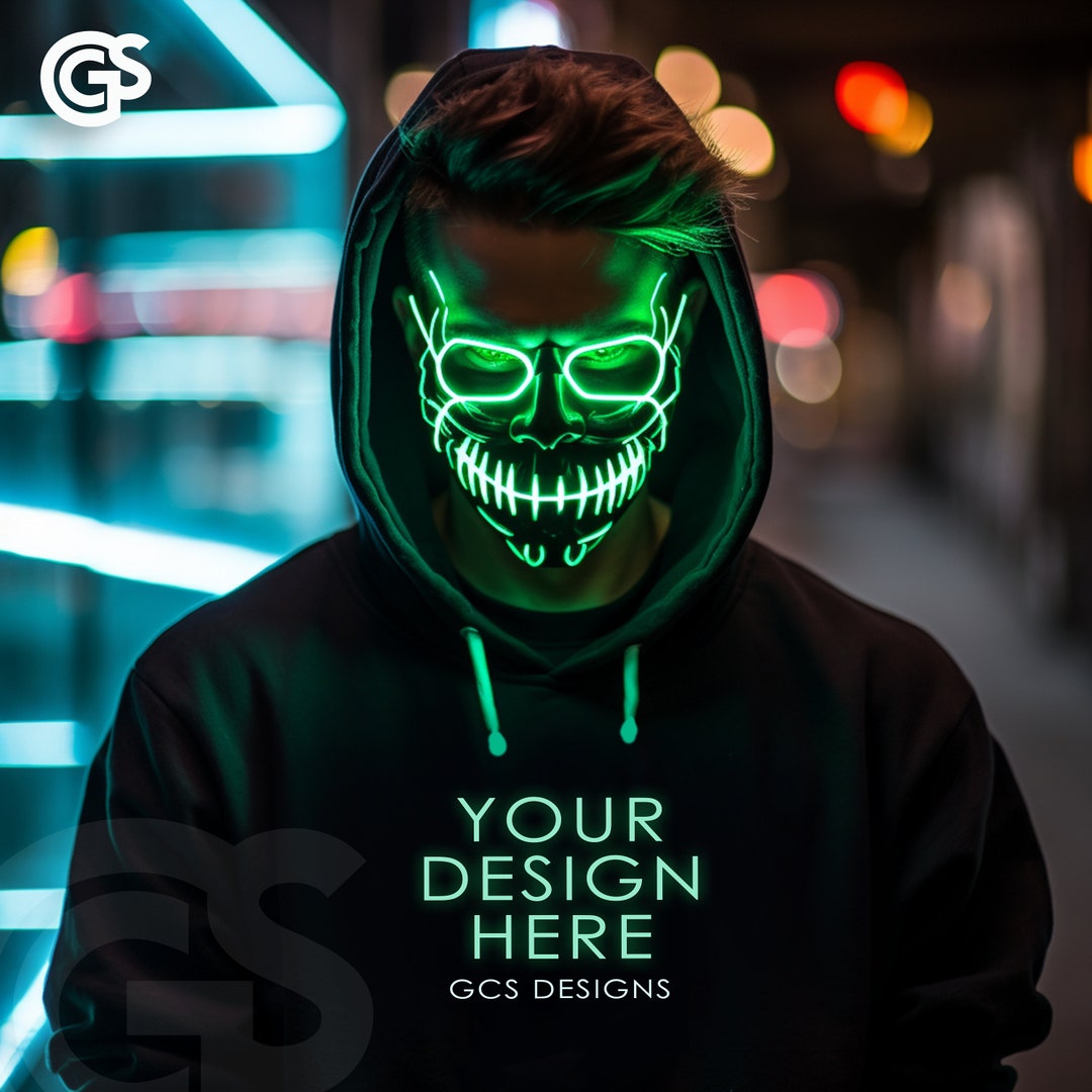 Black Hoodie Mockup | Female Green Purge Mask, Urban Model Shirt Mockup ...