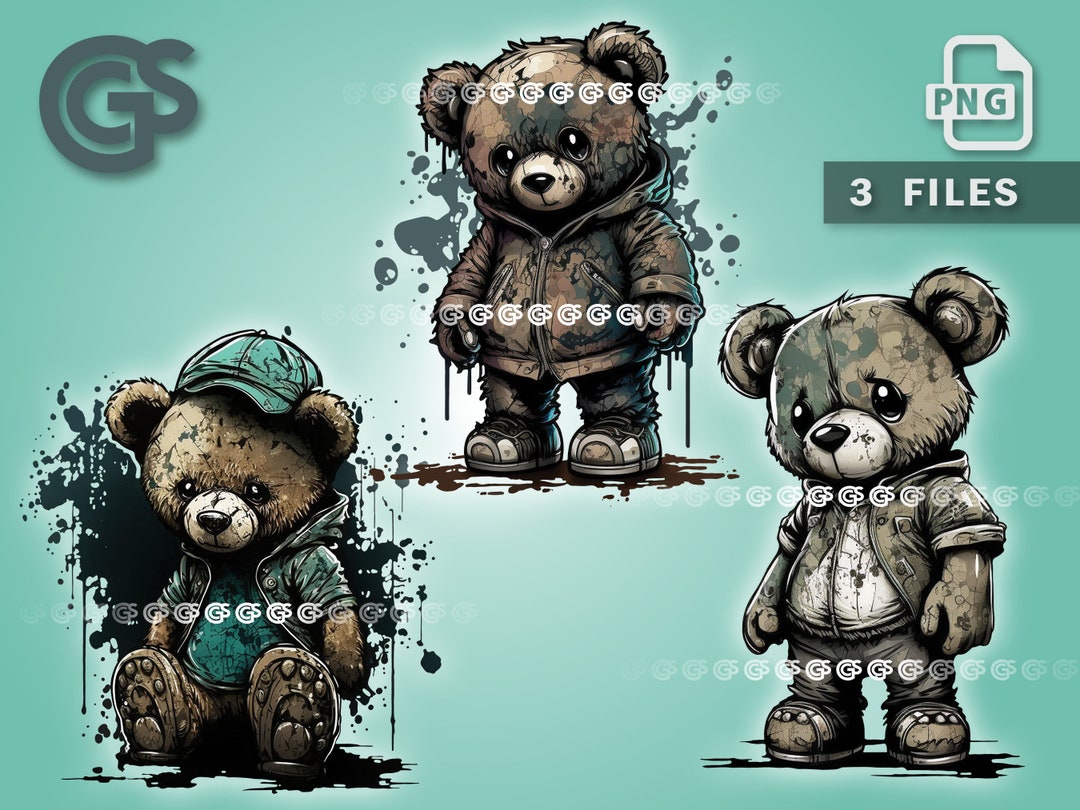 Grunge Teddy Bear Bundle (3) PNG File - Digital T-shirt Bears PNG ...