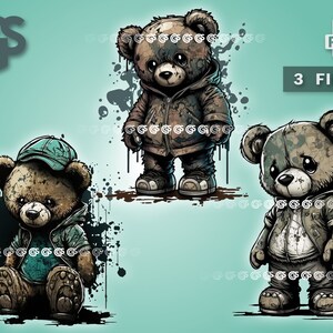 Grunge Teddy Bear Bundle (3) PNG File - Digital T-shirt Bears PNG ...
