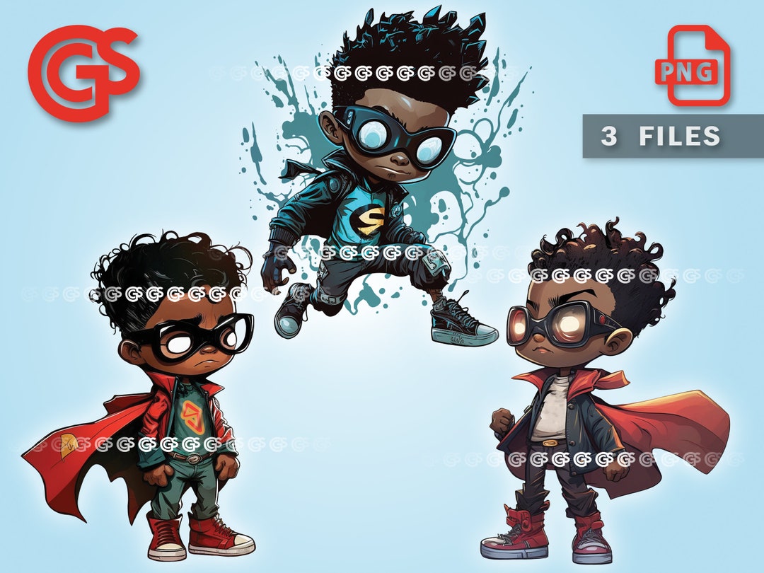 Superhero Black Boy Bundle (3) PNG | Afro African American King, Super ...